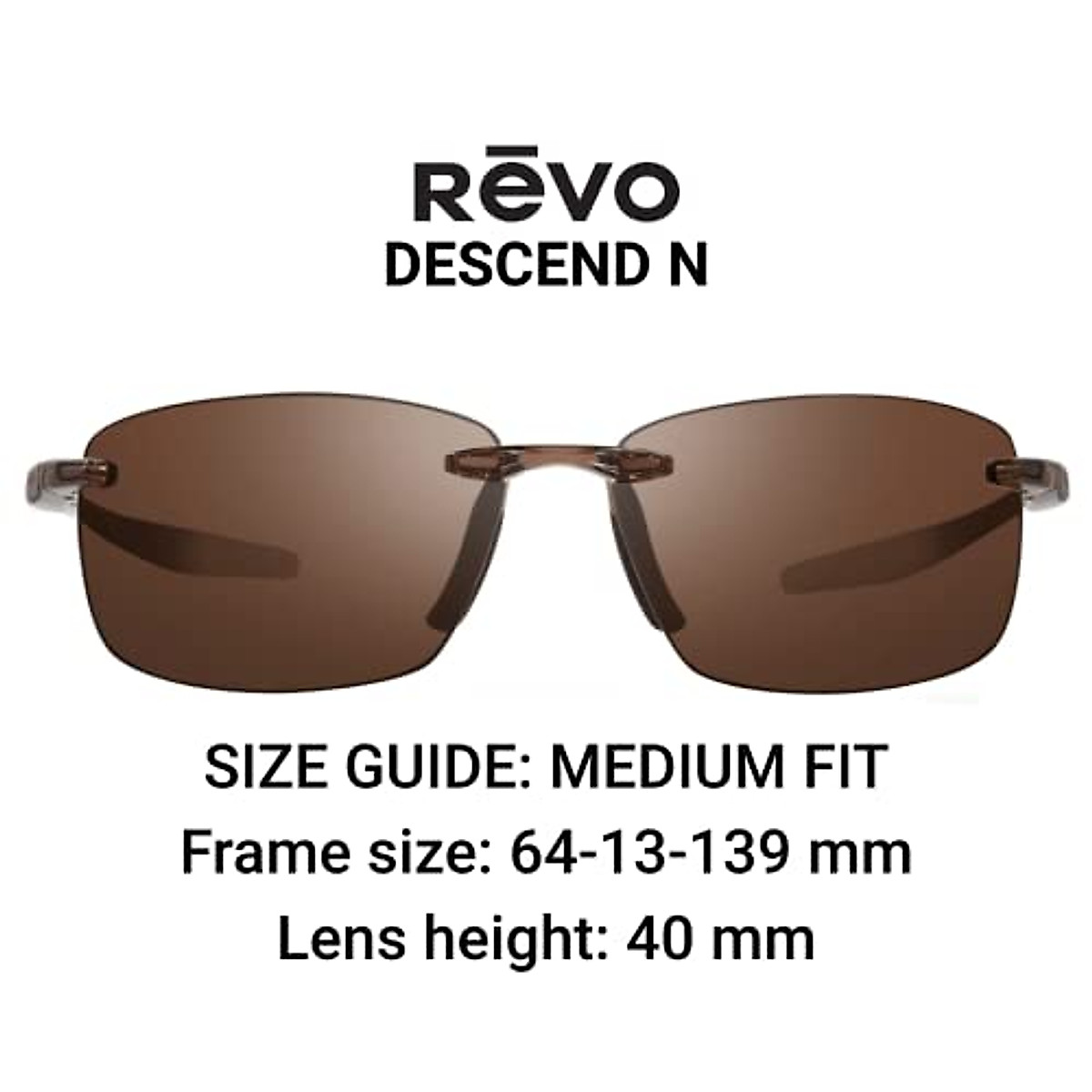 Revo Sunglasses Descend N: Polarized Serilium+ Lens with Rimless Rectangle Frame, Crystal Brown Frame with Terra Lens