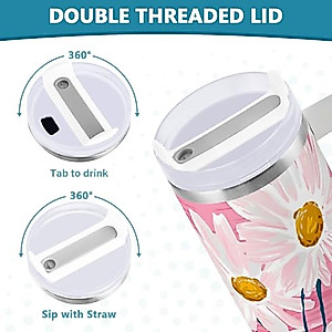 PaChyLuu 30 oz Insulated Tumbler with Handle and Straw Lid, Adorable Daisy Leak-Proof Stainless Steel Travel Coffee Mug for Car Cup Holder