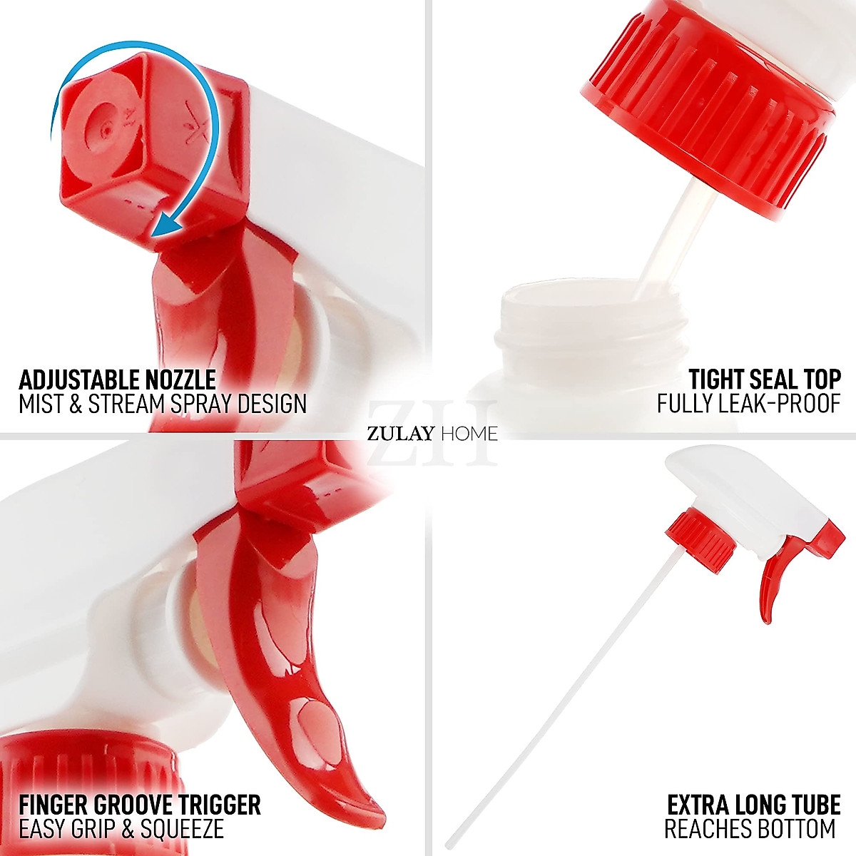 Zulay Home 24 oz Spray Bottle - Heavy Duty Cleaning Spray Bottles For Cleaning Solutions - Leakproof Cleaning Spray Bottle Set with Adjustable Nozzle & Spring Loaded Trigger (2 Pack)