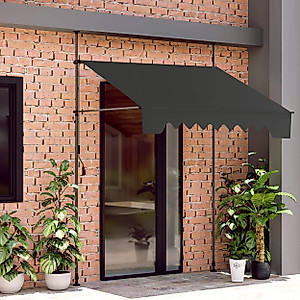 STEELAID Manual Retractable Awning – 59” Non-Screw Outdoor Sun Shade – Adjustable Pergola Shade Cover with UV Protection – 100% Polyester Made Outdoor Canopy – Ideal for Any Window or Door