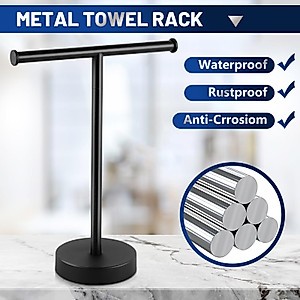 Hand Towel Holder, Hand Towel Holder for Bathroom with Heavy Base, T-Shape Waterproof Bathroom Hand Towel Holder, Hand Towel Stand with Anti-Slip Pad Design, Matte Black & Rustproof Towel Holder Stand