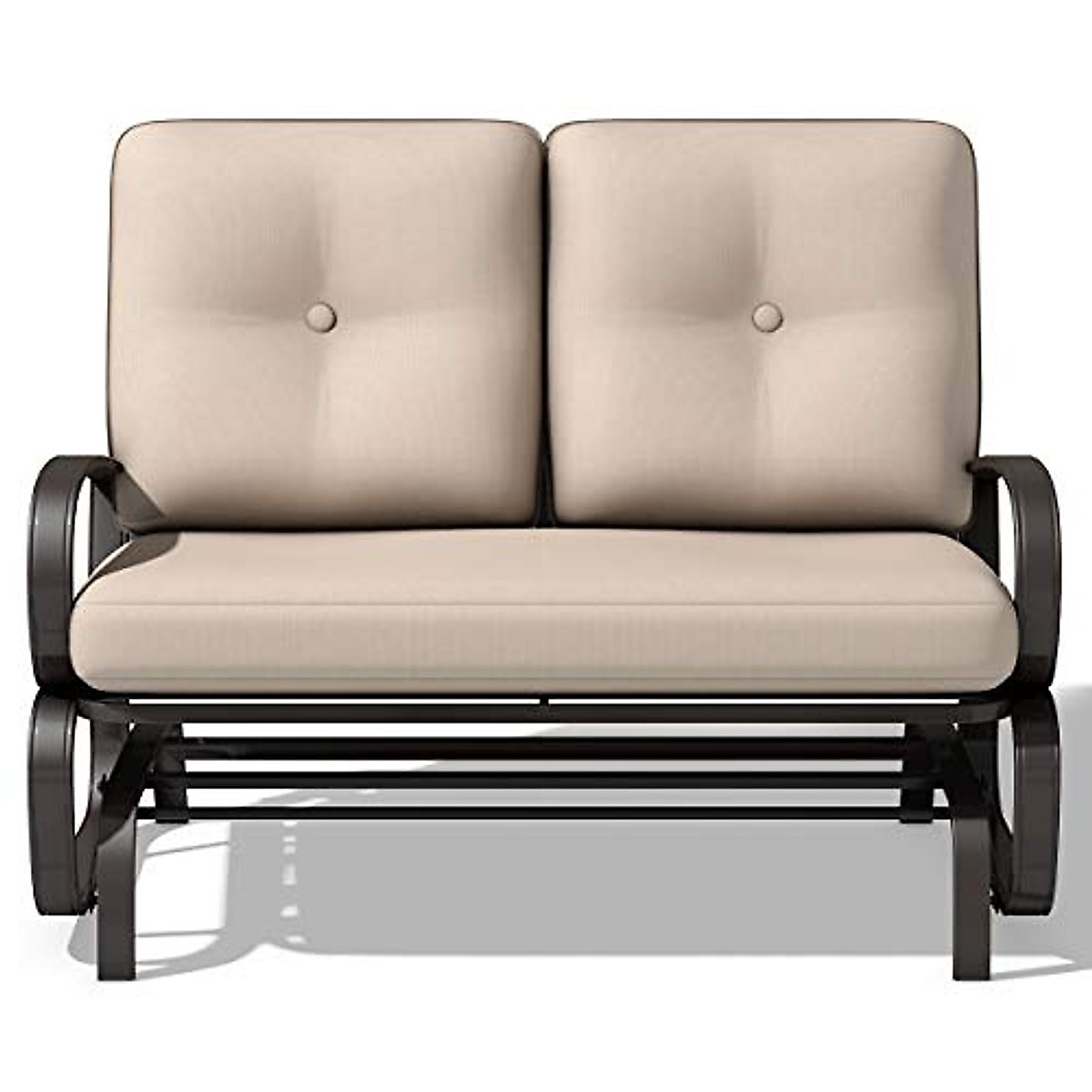Giantex Outdoor Glider Bench, Patio 2 Person Loveseat with Removable Cushion, Thick Padded Seat, Stable Steel Frame, Outside Glider Swing Chair for Deck, Poolside, Yard, Balcony, Porch Glider(Beige)