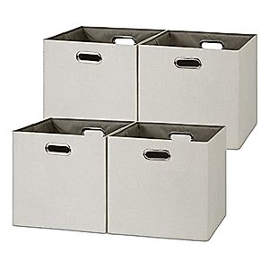 DULLEMELO Cube Storage Bins 13x13 Fabric Storage Cubes, Large Foldable Storage Cube Baskets with Dual Handles, Fabric Cube Organizer Boxes for Home Closet Shelf Bookcase,Set of 4,Light Grey