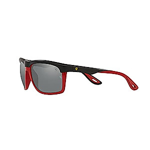 Ray-Ban Rb4363m Scuderia Ferrari Collection Aviator Sunglasses, Matte Black On Red/Grey Mirrored Silver, 61 mm
