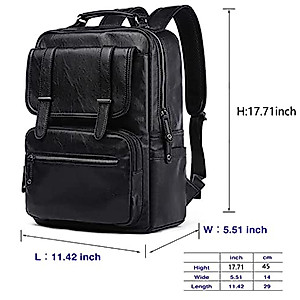 HKZHITOU Laptop Backpack For Men Vintage Leather College Backpack Black Travel Waterproof Bags Fit 16 Inch Notebook