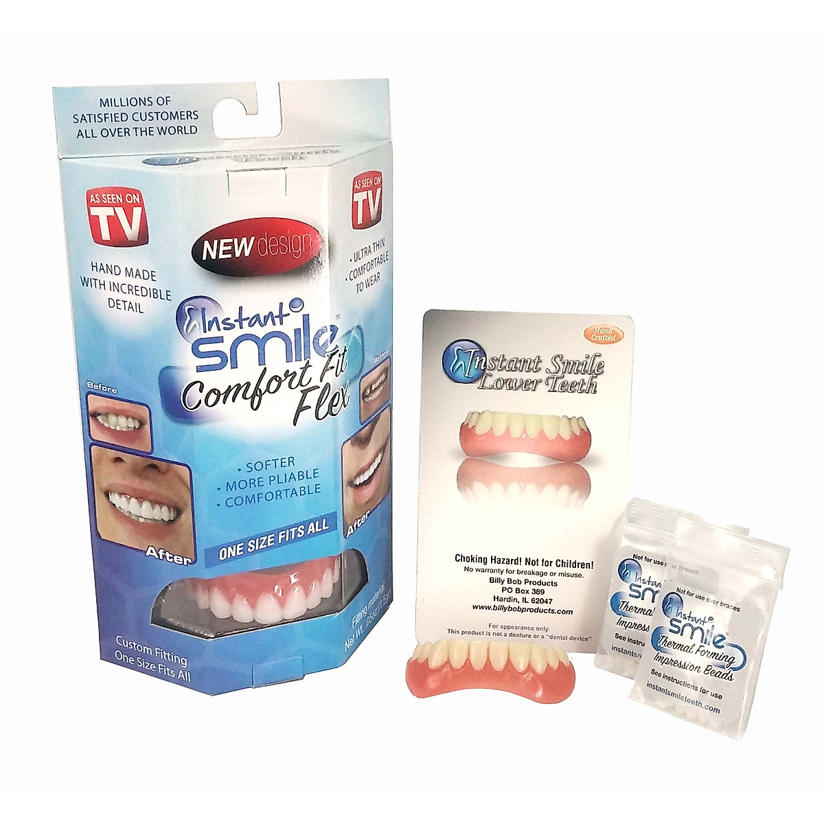Billy Bob Instant Smile Complete Adult Makeover Kit! Fix Your Smile at Home Within Minutes! Includes Bright White Comfort Fit Flex Upper and Natural Shade Instant Smile Lower.