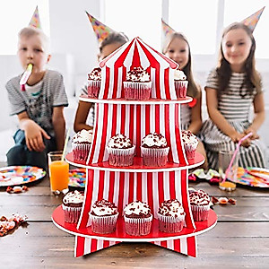 3 Tier Cupcake Foam Stand with Circus Carnival Tent Design for Desserts, Birthdays, Decorations