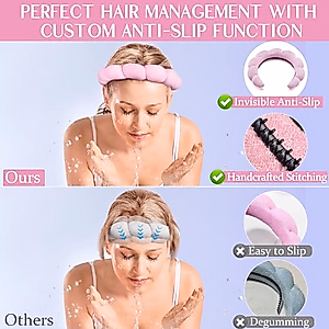 ERHIRY Spa Headband for Washing Face, Makeup Headband and Wristband Set - Pink (3 Count Silk and Flannel Materials, Absorbs Water, Hand-Washable, For Women Adults)
