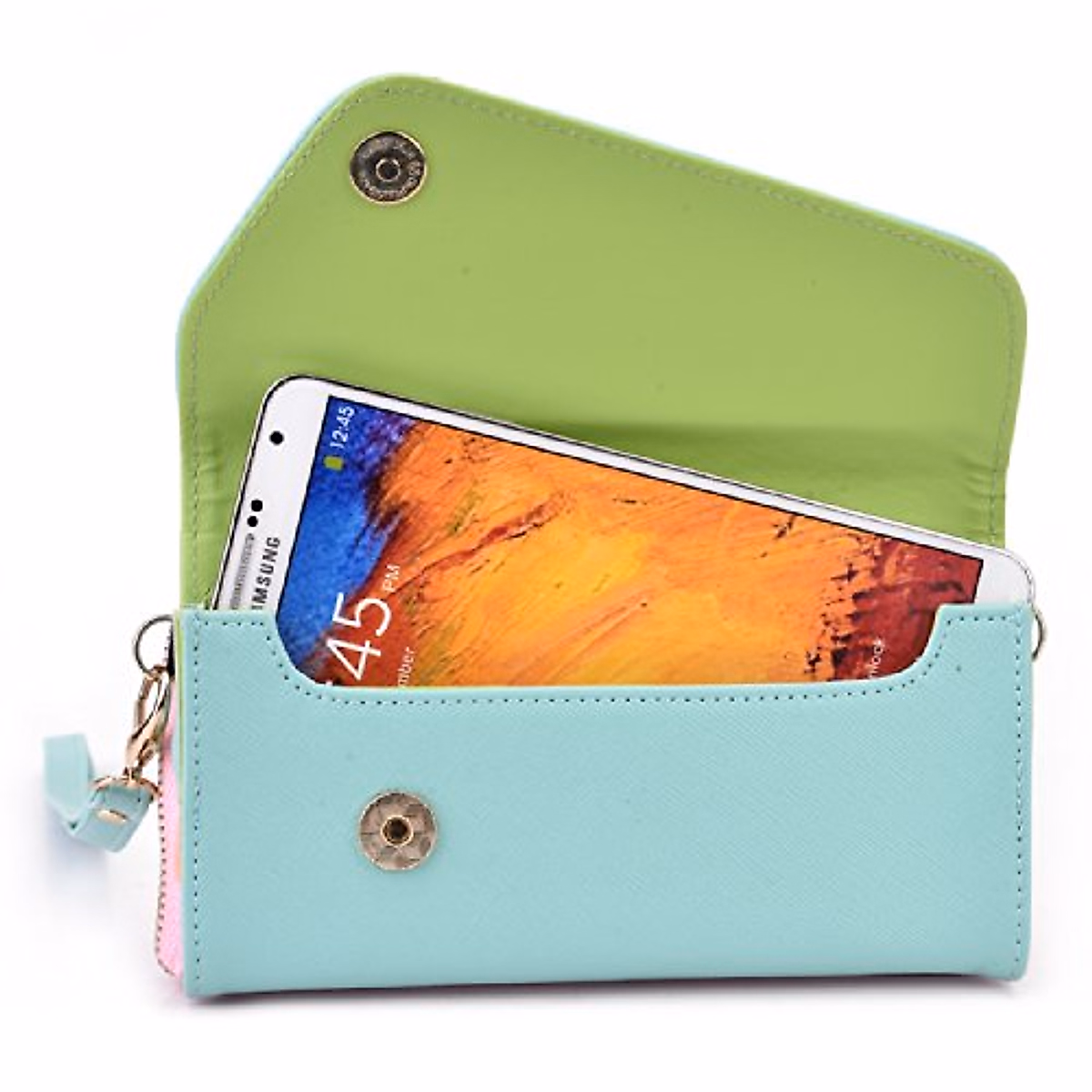 Kroo Clutch Wallet with Wristlet and Crossbody Strap for Smartphones or Phablets up to 5.7 Inch - Carrying Case - Frustration-Free Packaging - Teal and Pink
