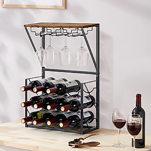LIANTRAL 3 Tier Wine Rack, Hold 12 Bottles and 8 Wine Glass Rack Wine Holder, Freestanding Wine Rack for Home, Kitchen, Bar, Wine Cellar, Cabinet