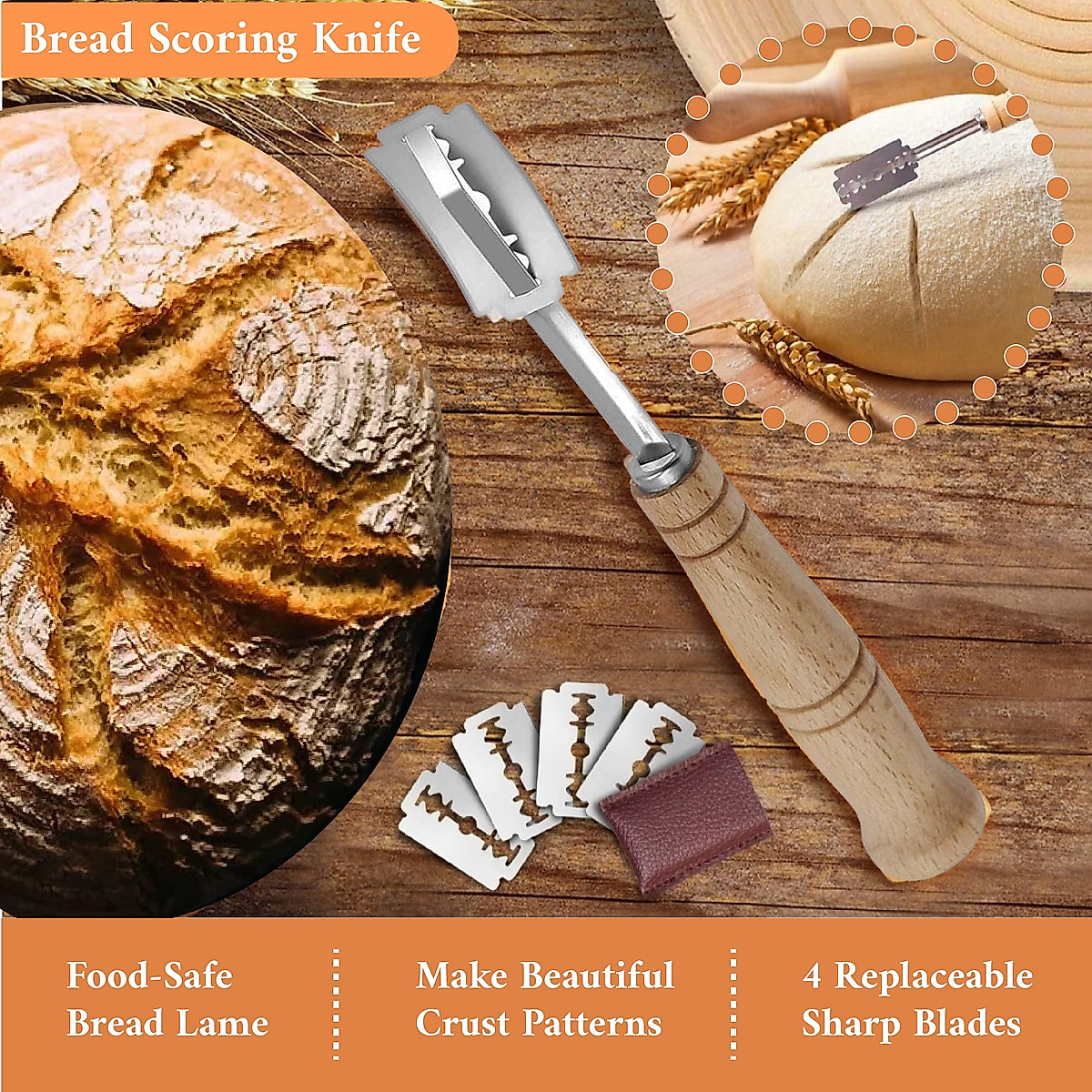 T & T HOME Handmade Banneton Bread Proofing Basket Set, 2 Round 10 Inch Baskets with Linen Liner, Dough Scraper, Bread Lame, Measuring Cup and Spoon, Sourdough Baking Starter Kit