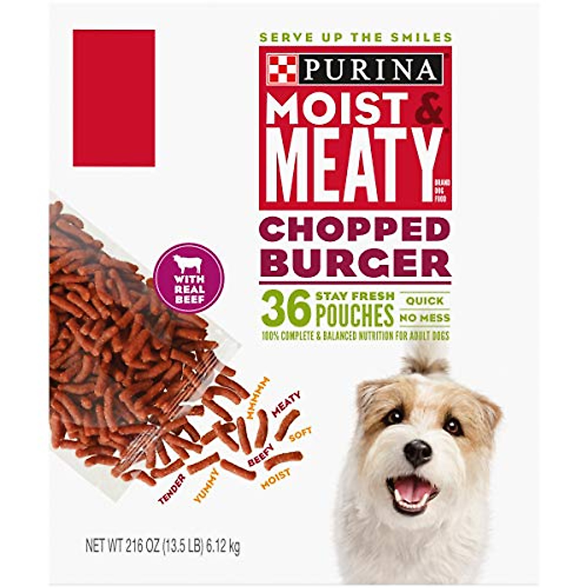 Purina Moist & Meaty Wet Dog Food, Chopped Burger - 36 ct. Pouch