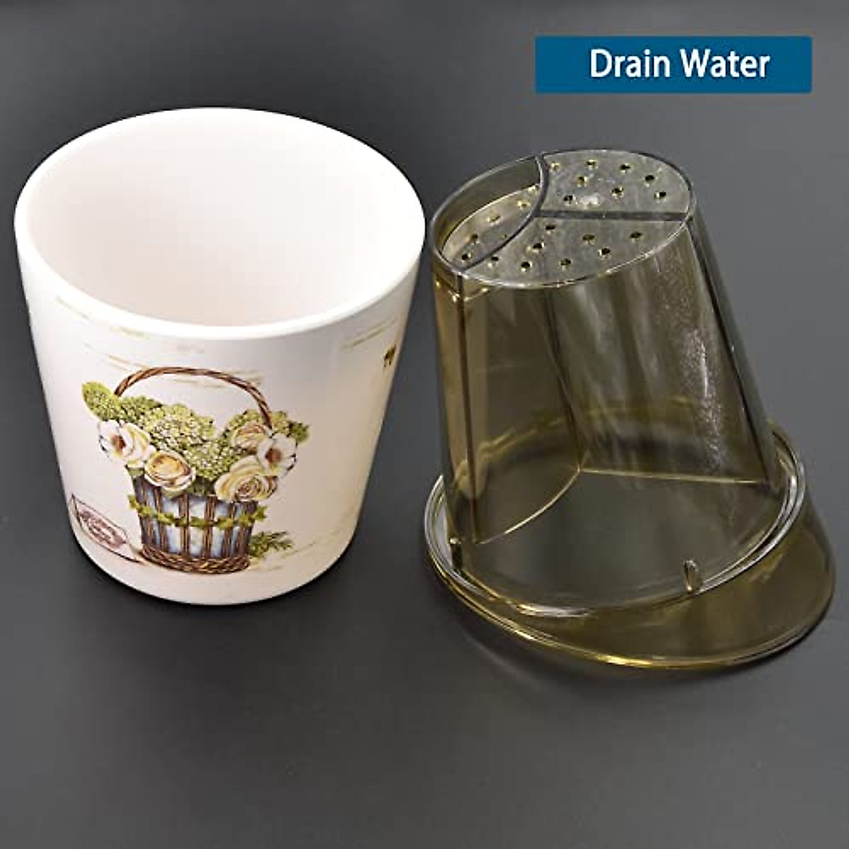 TEANXU Plastic Silverware Holder for Countertop Cutlery Holder Flatware Caddy, Kitchen Utensil Holder, Round