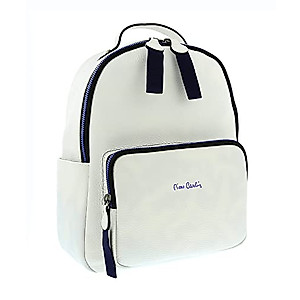 Pierre Cardin White Leather Classic Medium Double Zip Fashion Backpack for womens