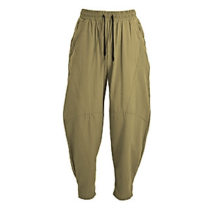 perdontoo Mens Linen Cotton Loose Fit Casual Lightweight Elastic Waist Summer Pants (Medium, Olive)