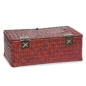 The Lucky Clover Trading Seagrass Storage Lid-10in Basket, Red