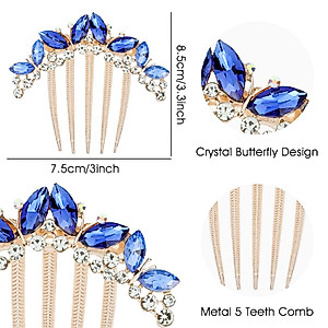 Lawie 4 Pack Luxury Jeweled Gems Crystal Rhinestone Sparkly Glitter Metal Side French Hair Combs With Long Teeth Slide Hairpins Barrettes Twist Bun Chignon Thick Hair Holder Accessories for Women Girl
