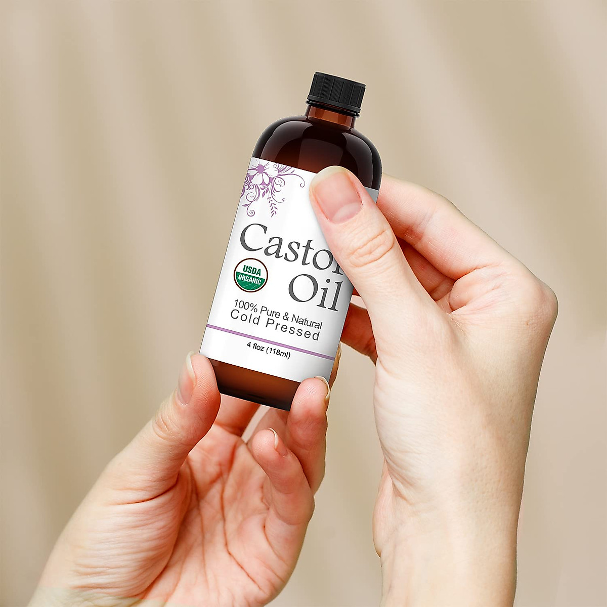 Healing Solutions Oils - 4 oz Castor Oil Organic Cold Pressed Unrefined Glass Bottle - Natural Organic Castor Oil for Face - 118 ml - Castor Oil for Hair and Skin - Facial Castor Oil