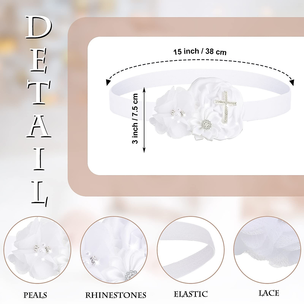 Geyoga 3 Pcs Baptism Bib for Baby Girl Baptism Candle Set Socks Pearl Headband Embroidered White Christening Outfit Bib