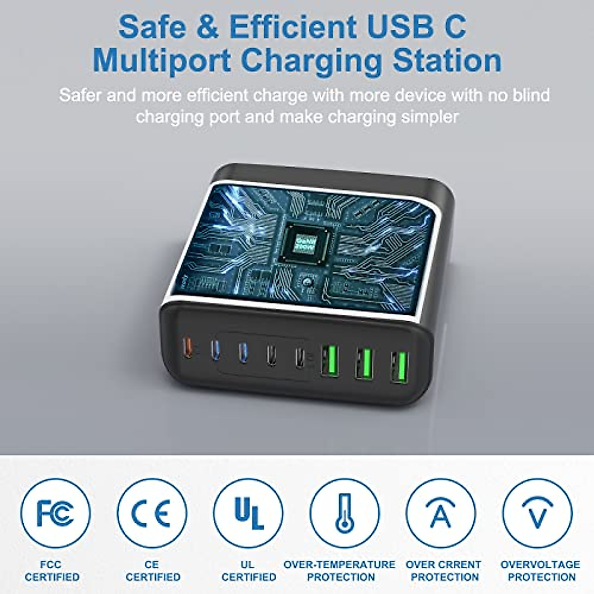 200W USB C Charger, 8-Port Desktop USB C Charging Station, 65W USB C Laptop Charger Compatible with MacBook Pro/Air,iPad Series,iPhone 14/13/Mini/Pro/13Pro Max/12 Samsung Galaxy Note