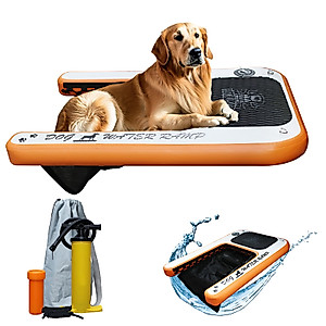 POUALAON Inflatable Dog Boat Ramp | Dog Water Ramp for Boat, Dock, & Pool | Dog On Water Ladder Steps | Safe & Easy Access for Dogs Up to 200 lbs | Large Steps & Sturdy Material