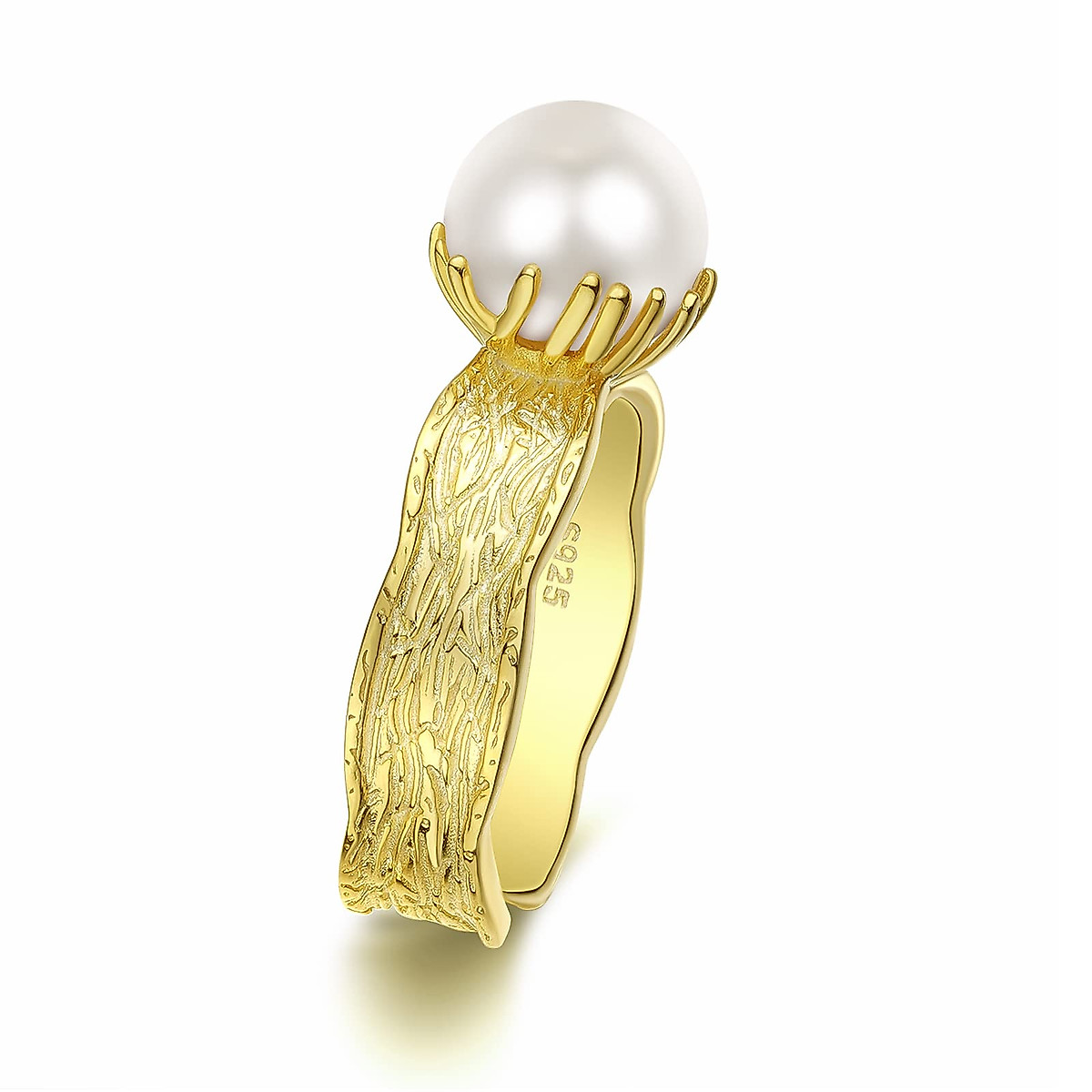 AENEAS Gold Plated Pearl Ring Sterling Silver Pearl Rings for Women Adjustable Open Real Natural Freshwater Pearl Band Ring Jewelry Gifts for Women