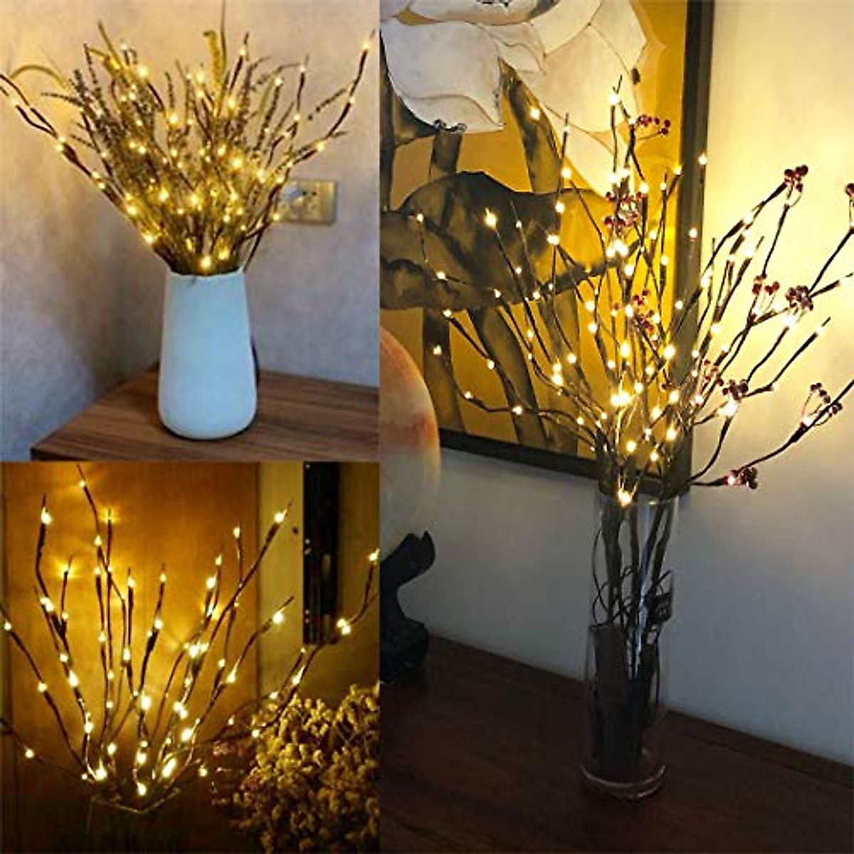 AMARS 2 Pack Decorative LED Lighted Branch Lights Battery Operated Artificial LED Twig Branches Decoration for Home Room Decor Christmas Vase (Warm White, 29.5 Inches, 20leds)