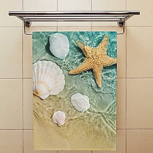 My Daily Seashells Starfish Hand Towel Set of 2, Beach Nautical Face Towel Thin Washcloths 30x15 inch, Portable Absorbent Soft Towels for Gym Yoga Spa Bathroom Decor