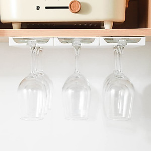 AQJUNONG 2 Pack Wine Glass Rack - Punch-free Under Cabinet Stemware Wine Glass Holder Glasses Storage Hanger plastic Organizer for Bar Punch-free self-adhesive（White）