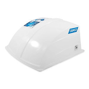 Camco RV Roof Vent Cover | Allows High Flow Air Ventilation Into Your RV, Rain or Shine | Easy Installation | Installation Hardware Included, White (40433)