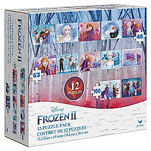 Spin Master Disney Frozen 2, 12-Pack Jigsaw Puzzles for Girls & Boys Princess Elsa Anna Olaf Winter Snow Movie Toy Merch Party Favor, for Kids Ages 4 and up