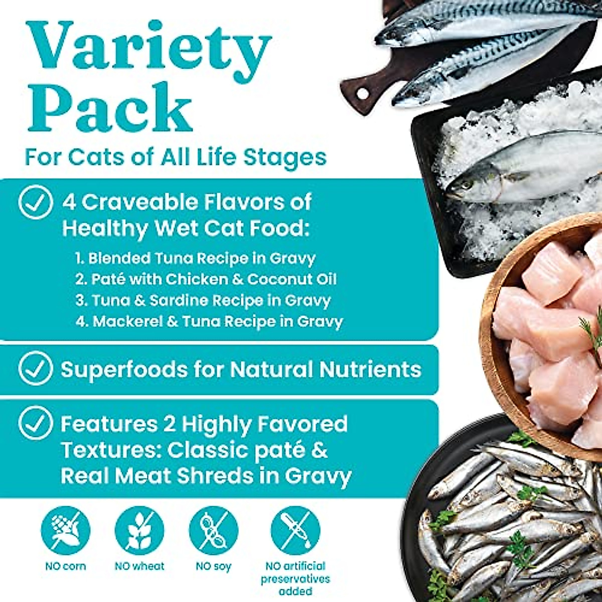 Solid Gold Wet Cat Food Variety Pack - Pate & Shreds in Gravy Recipes - Made with Real Chicken, Tuna & Mackerel for Sensitive Stomach & Immune Health - Canned, 12 Pack