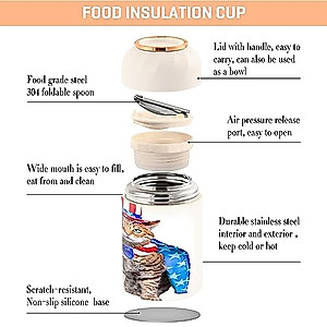 CUPADA Patriotic Cat Food Jar, 4th Of July Insulated Hot Food Jars Vacuum 17OZ with Folding Spoon for Work Trip Picnic Camping