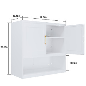 Ckzbx Bathroom Wall Cabinet White Medicine Cabinet, Metal Wall Mounted Cabinet with 2 Doors and Adjustable Shelf, Laundry Living Room