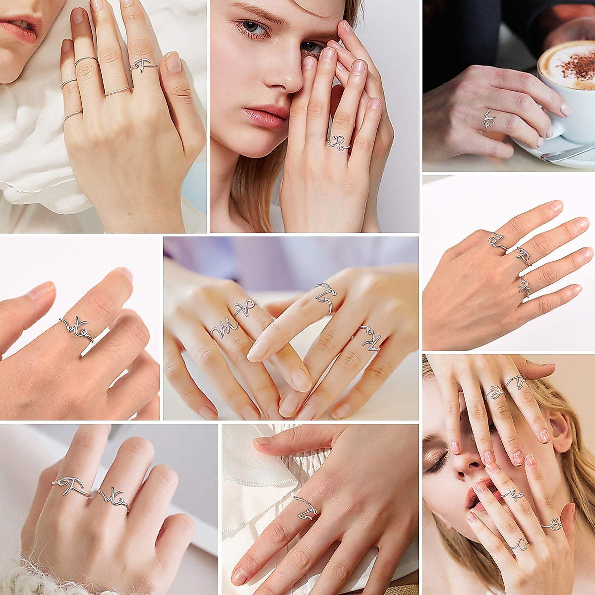 ChicSilver A-Z Initial Letter Rings for Women, 925 Sterling Silver Adjustable Personalized Alphabet Ring(E)