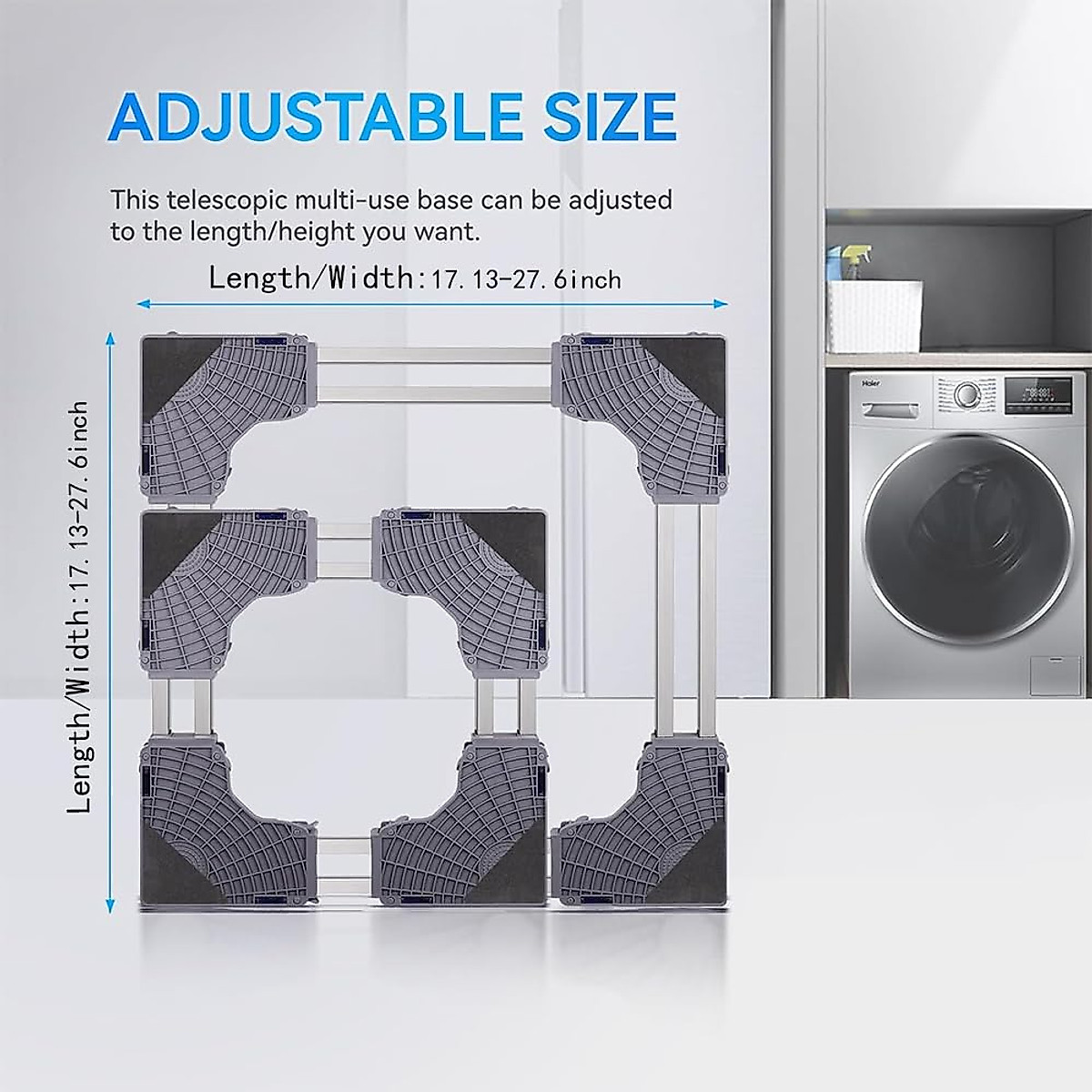 Washing Machine Stand Mini Fridge Stand Height Adjustable Washer and Dryer Pedestal Universal Stand Base with 4 Strong Heavy Duty Feet for Washing Machine Laundry and Refrigerator (Gray)