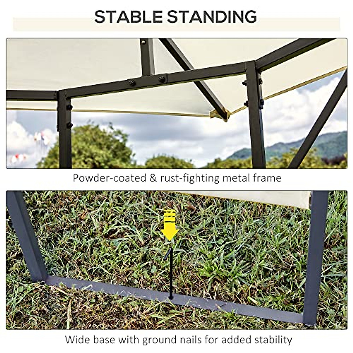 Outsunny 10' x 10' Patio Gazebo, Outdoor Gazebo Modern Canopy Shelter with Vents Roof and Steel Decorative Columns, for Garden, Lawn, Backyard and Deck