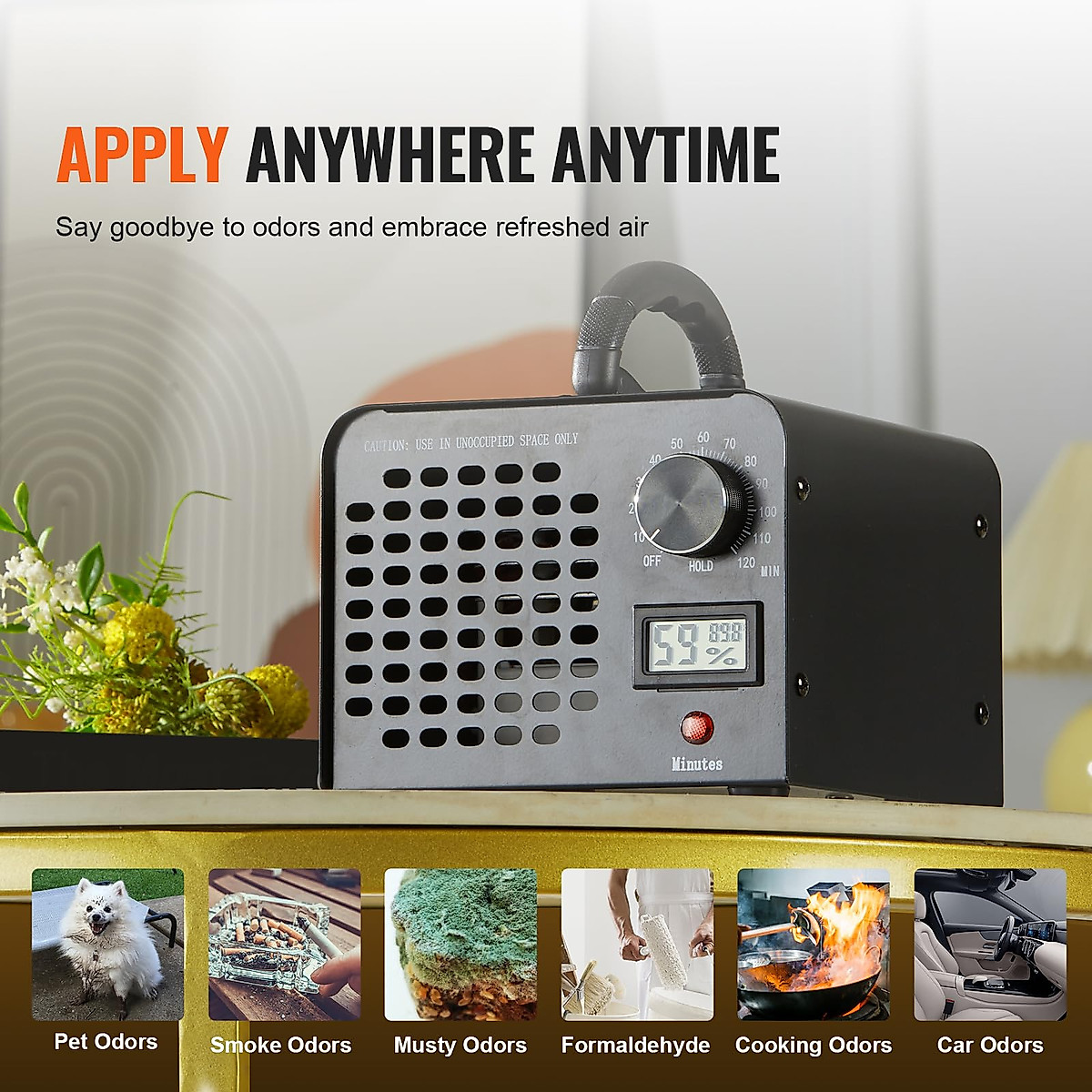 VEVOR Ozone Generator, 24000mg/h Ozone Machine, High Capacity Commercial/Industrial Ozone Generator Machine with 0-120 min Time Setting for Rooms, Cars