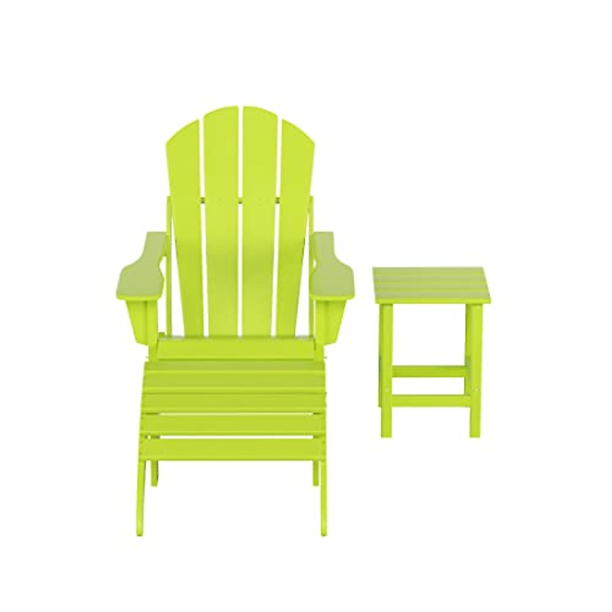 WestinTrends Malibu Outdoor Lounge Chairs, 3-Pieces Adirondack Chair Set with Ottoman and Side Table, All Weather Poly Lumber Patio Lawn Folding Chair for Outside Pool Garden Backyard, Lime