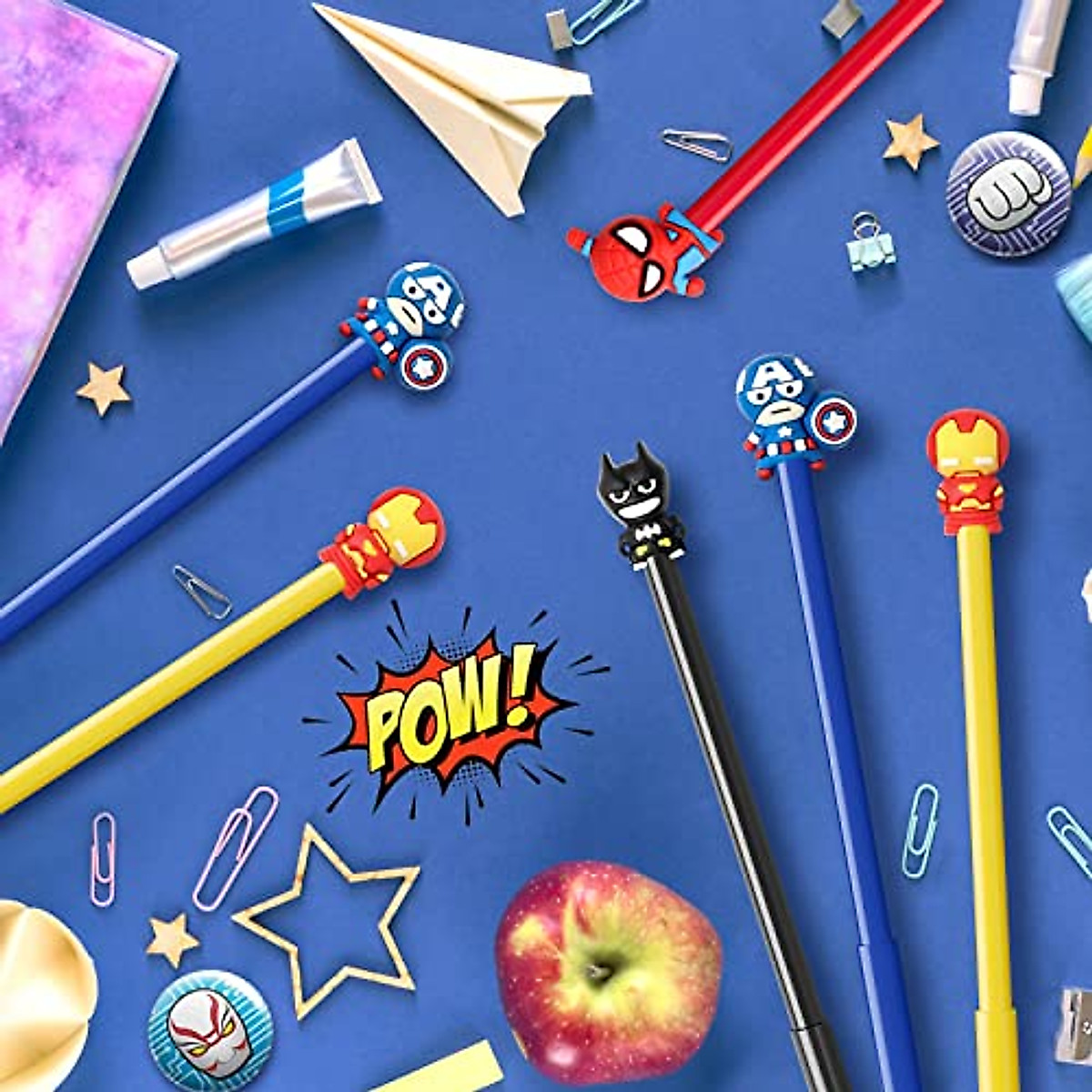 AFZMON 24PCs Superhero Party Favors Gel Pen, Superhero Themed Pens Black Gel Ink Pens Cute Kawaii Gifts for Kids, Superhero Themed Party Supplies Pinata Stuffers and School Office Supplies