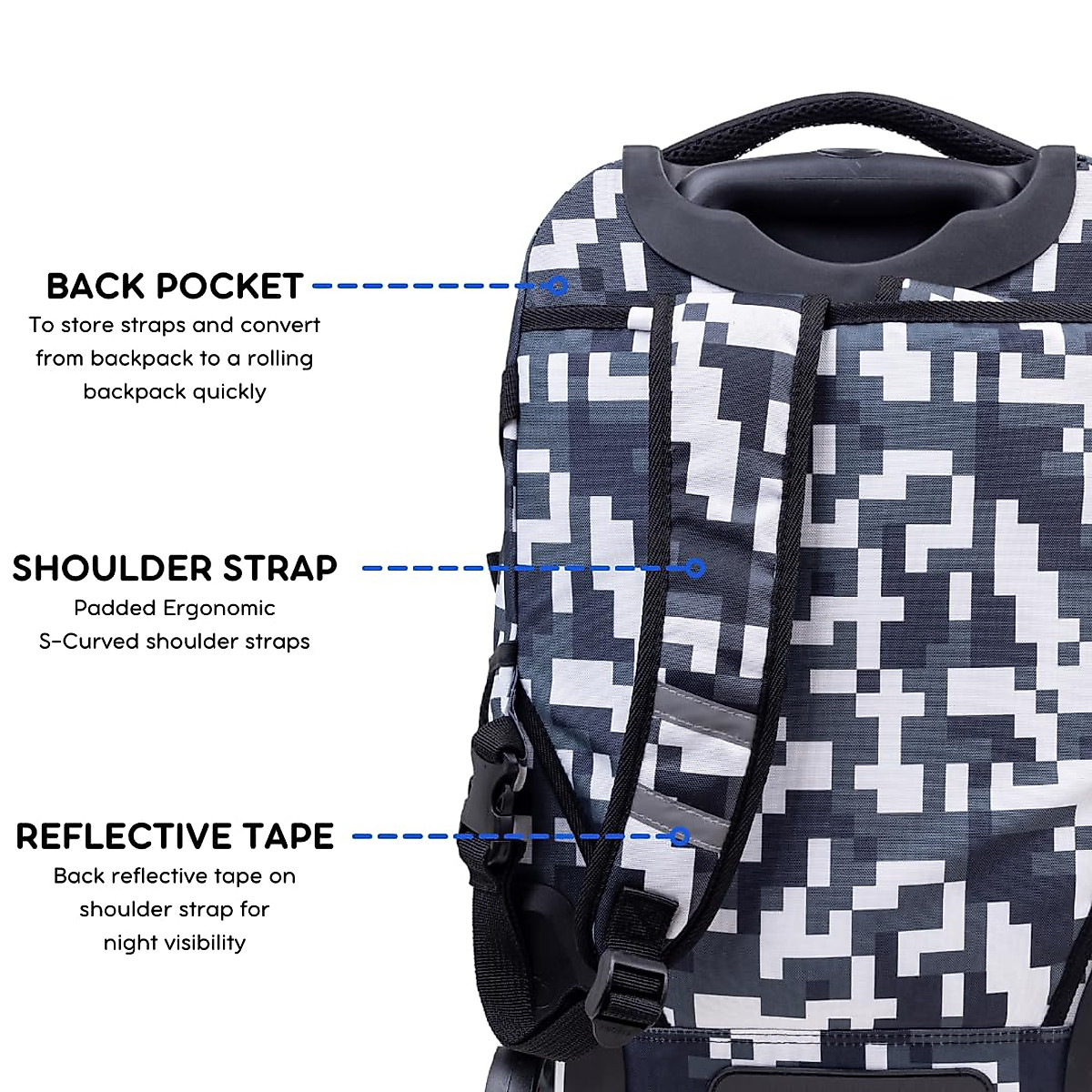 J World New York Lunar Rolling Backpack, Laptop Bag with Wheels, Camo, 19.5"