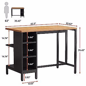 Tribesigns Kitchen Island with Storage Shelves, 43 Inch Kitchen Prep Table with 5 Open Shelves and Large Worktop, Industrial Butcher Block Island Coffee Bar Table, Dark Walnut (Stools Not Included)