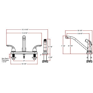 Design House 525055 Ashland 2-Handle Kitchen Faucet with Side Sprayer, Satin Nickel