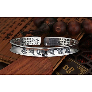 DUANMEINAD Fashion Open Bracelet With Chinese Word Bangle Buddhist Heart Sutra For Man & Women Cuff Bangle (Vintage silver)