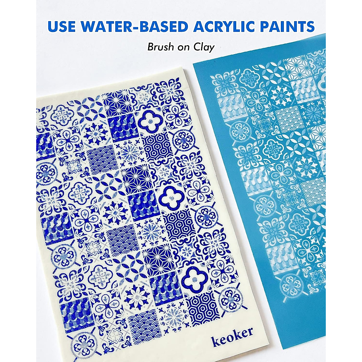 KEOKER Silk Screen Stencils for Polymer Clay, 3PCS Tile Pattern Stencils