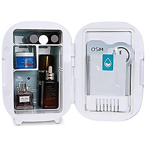 Cegsin Mini Fridge, 5 Liter/8 Cans Small Skincare Fridge with LED Mirror Door, AC/DC Portable Mini Refrigerator for Cosmetic & Makeup, Plug In Cooler and Warmer for Bedroom, Dorm, Office, Car(White)