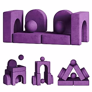 wanan 8PCS Kids Sofa, Kids Modular Couch Toddler with 2 Balls, Kids Couch Play Set 8 in 1 Baby Foam Sofa Kids Couch (Purple)