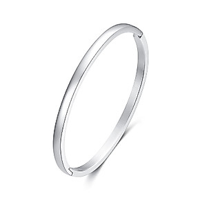 Tiyad Gold/Silver Stainless Steel Bracelet Oval Polished Bangle Bracelet Women's Cuff Bracelet Fashion Brand Design Jewelry Birthday Gift (Silver)