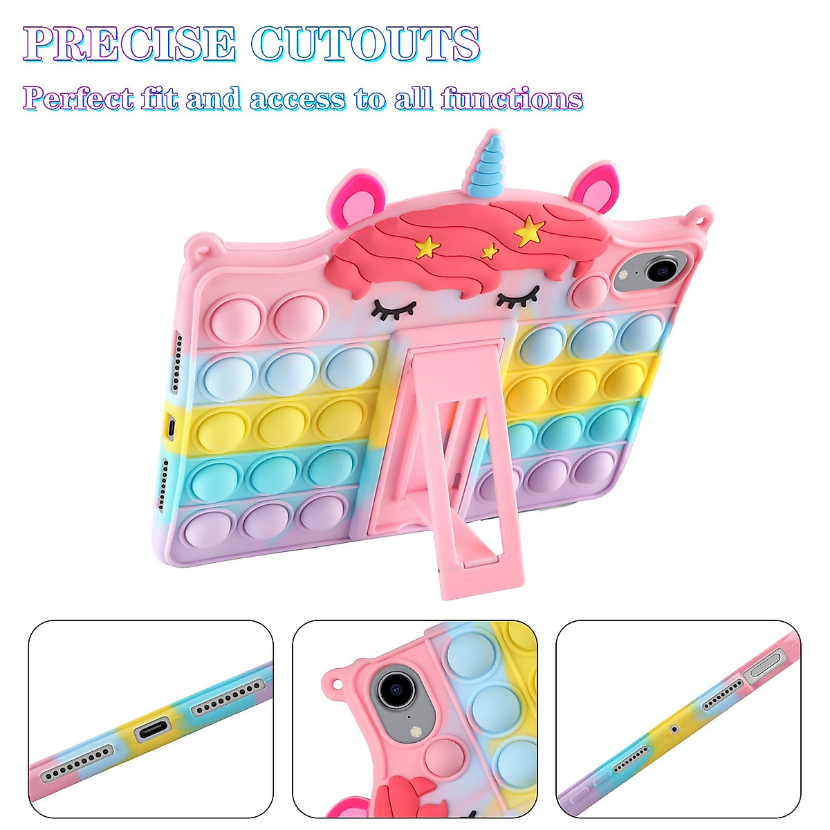 WESADN for iPad Mini 6 Case 2021 with Kickstand Silicone Fidget Bubble Case for Girls Women Kawaii Cute Rainbow Pop Protective Holder Tablet Cover for iPad Mini 6th Generation Case 8.3 inch