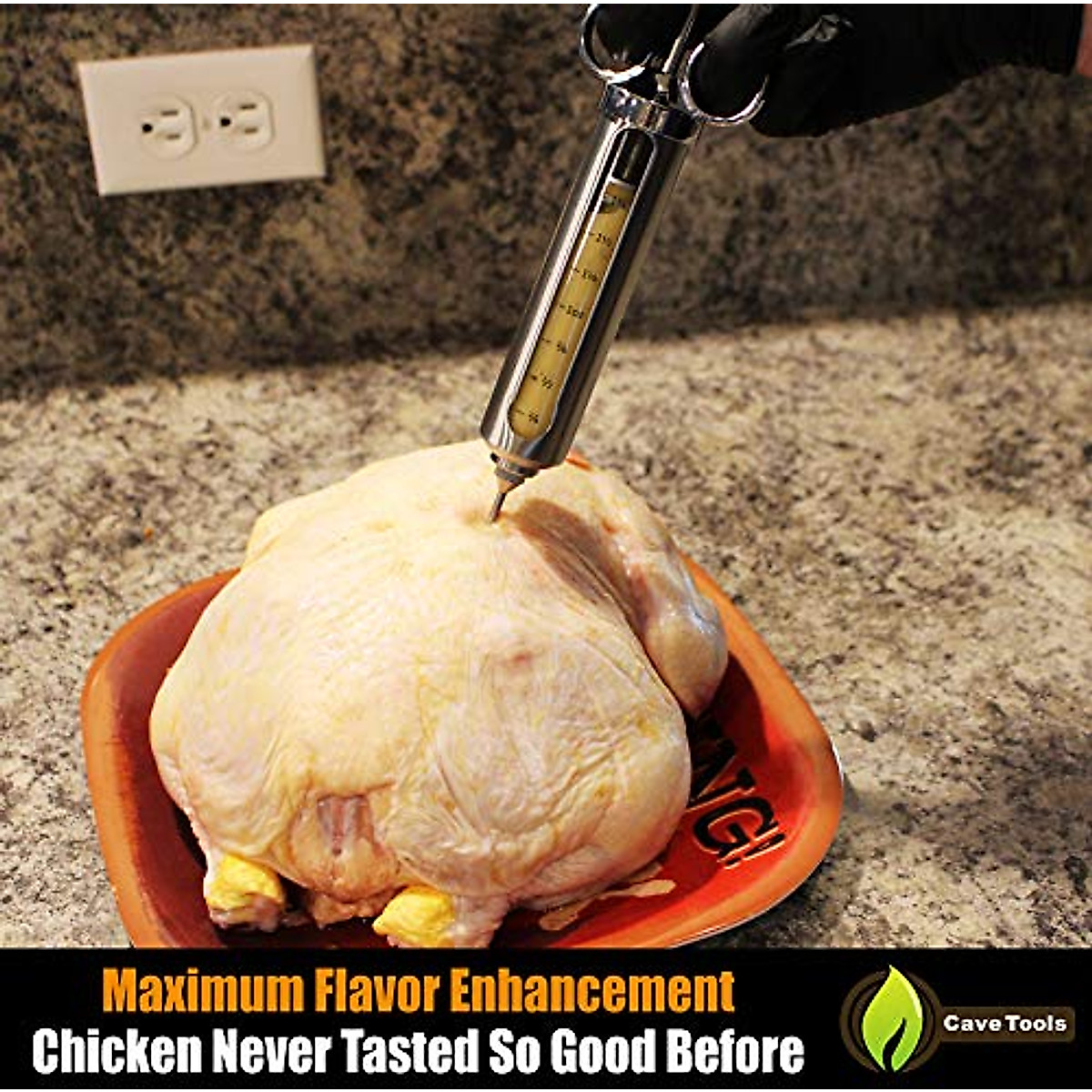 Cave Tools 2.3-oz Stainless Steel Meat Tenderizer Injection Syringe Kit with 3 Precision Marinade Injectors - BBQ Grill and Smoker Accessories